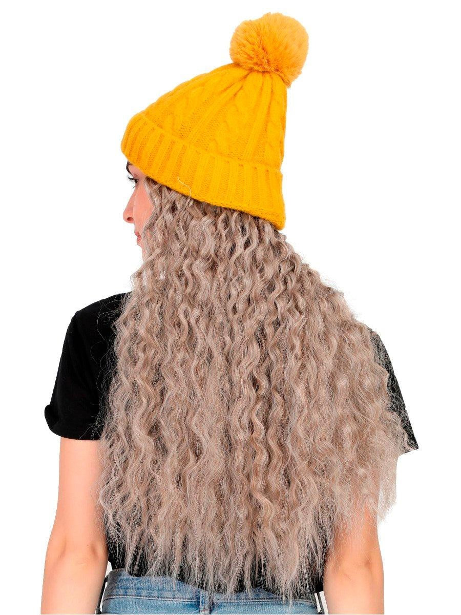 FabSeasons Winter Yellow skull cap with Pom-Pom & a Detachable Curly ...